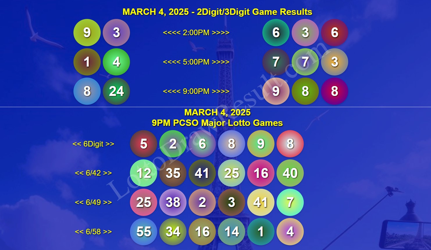 COMPLETE RECAP - March 4, 2025 Tuesday 2D/3D/6Digit PCSO 6/42, 6/49, 6/ ...